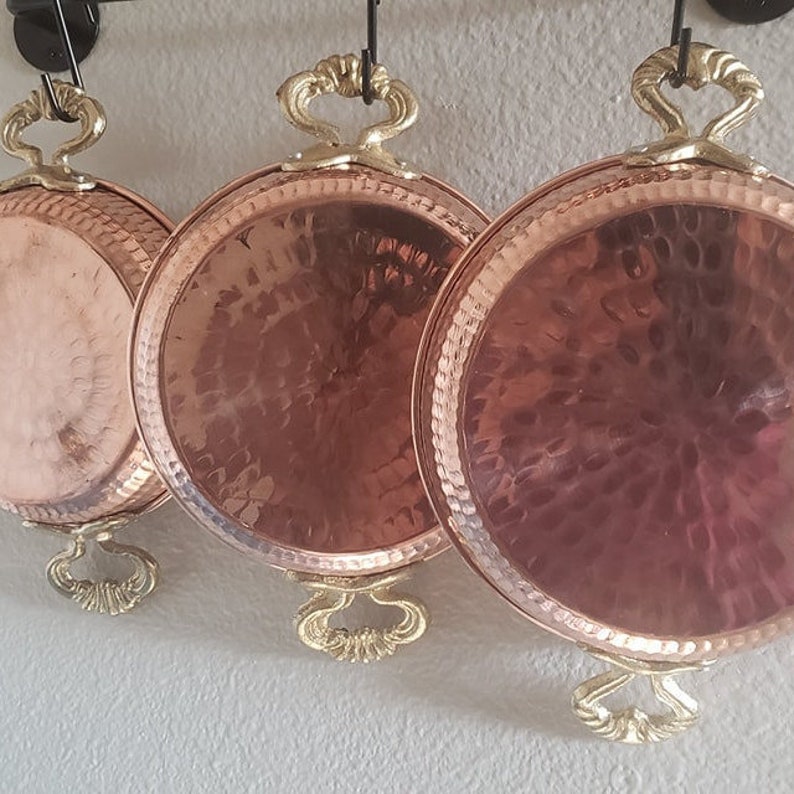 Turkish 3-piece Copper Pans/double Handled Vintage Forged | Etsy