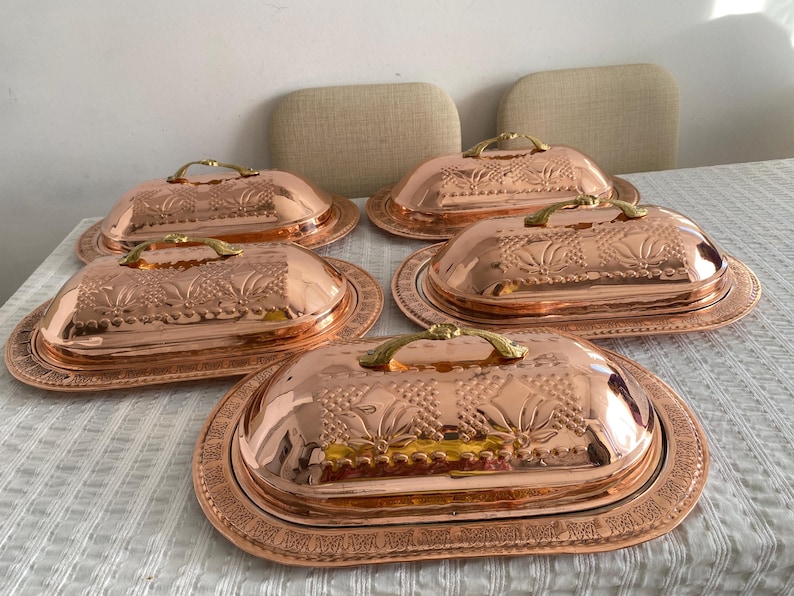 Copper Kebab Serving Plate, Food Serving Plate With Lid, Copper Serving ...