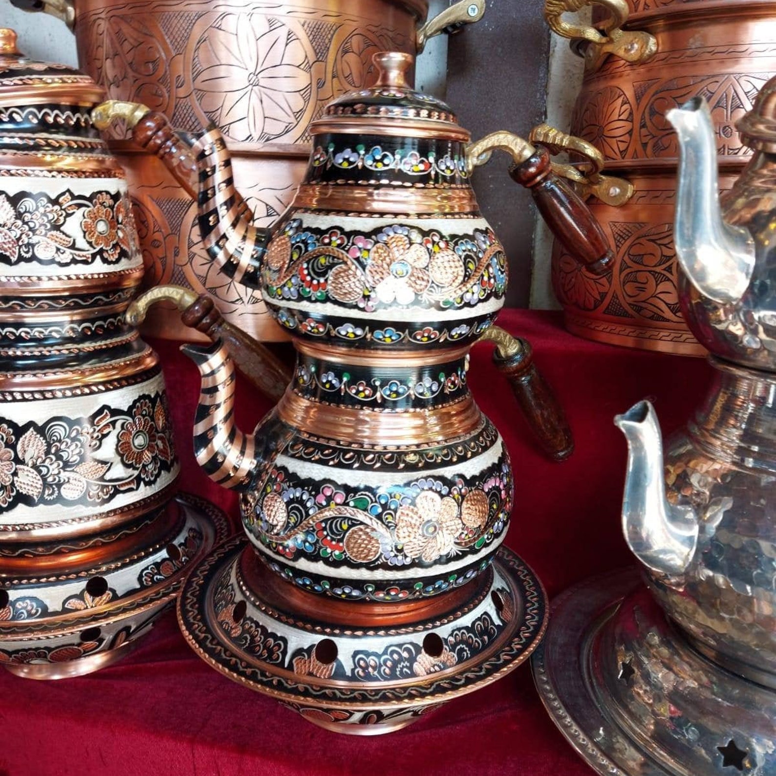 Turkish Handmade Copper Teapot, Tea Warmer Samovar, Tea Glassware ...