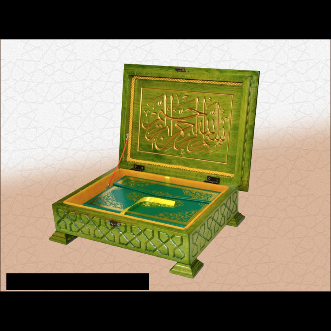 Wooden Quran Holder, Bible Bookshelf, Red Quran Storage Box,calligraphy ...