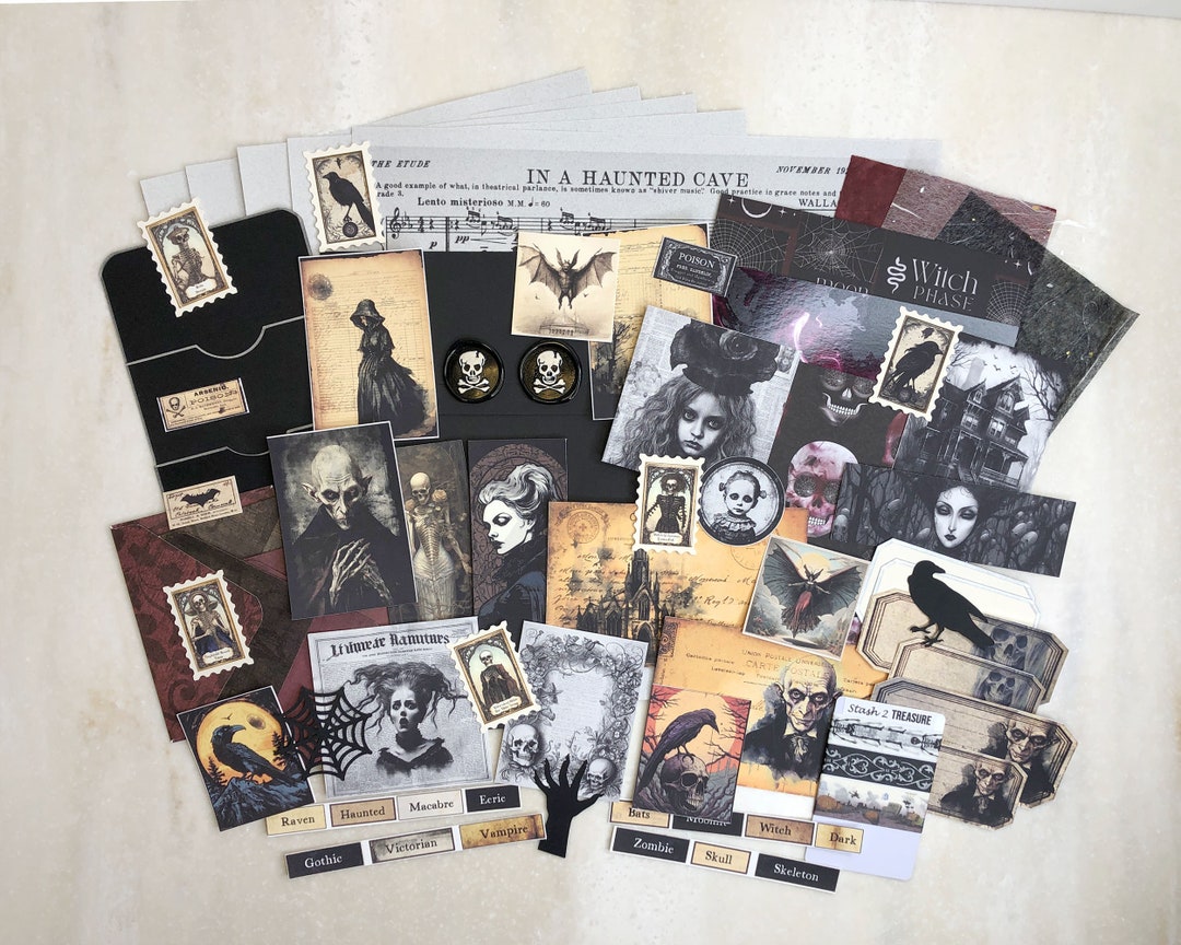 Gothic Halloween Stationery and Journaling Kit, Goth Pen Pal Kit ...