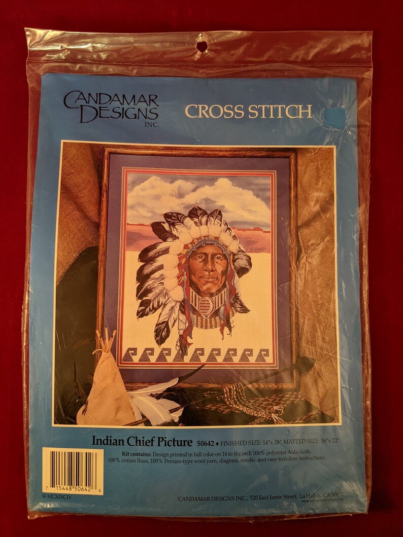 Vintage Candamar Native American Chief Portrait Cross Stitch Kit 50642 ...