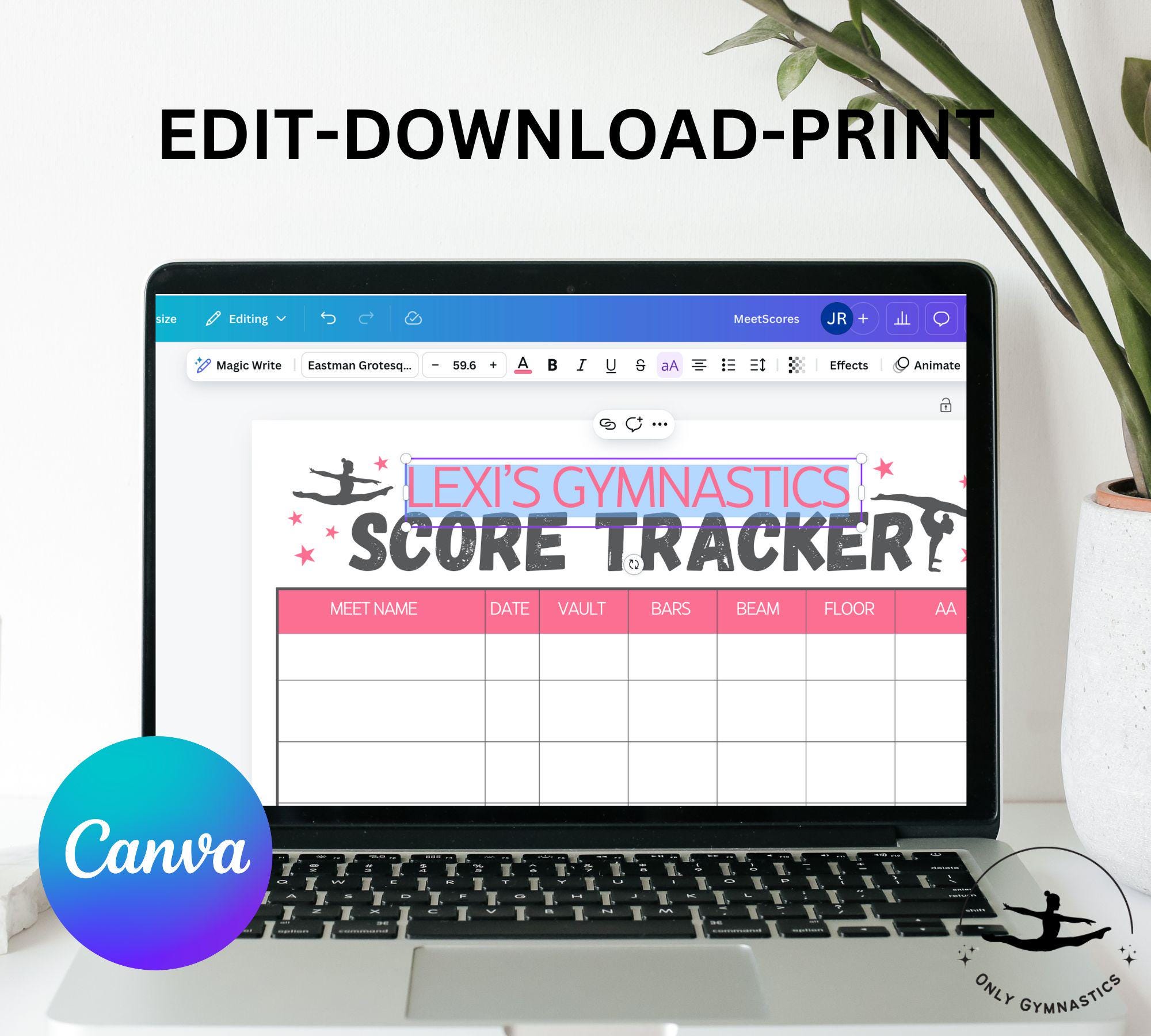 Personalized Gymnastics Meet Score Tracker | Customizable Canva ...