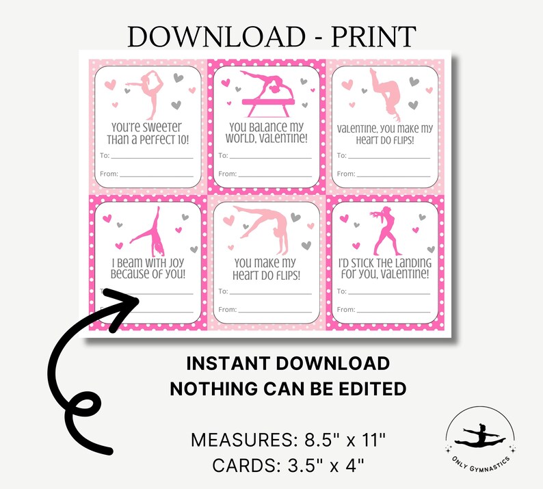 Printable Gymnastics Valentine's Card | DIY Valentine's Day Cards ...