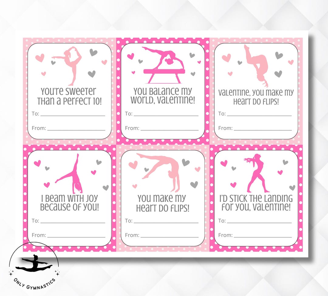 Printable Gymnastics Valentine's Card | DIY Valentine's Day Cards ...