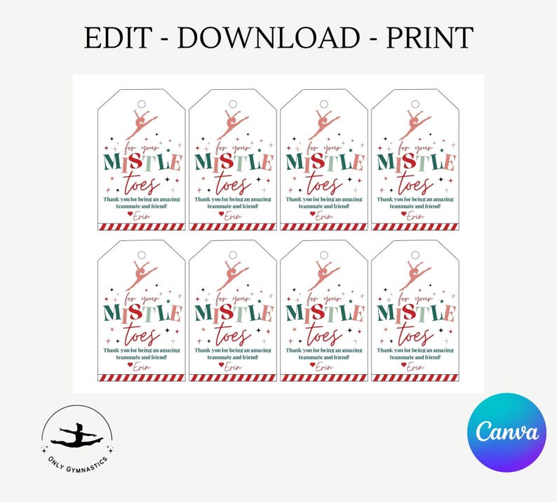 For Your Mistle Toes Christmas Tag | Printable Gymnastics Christmas ...