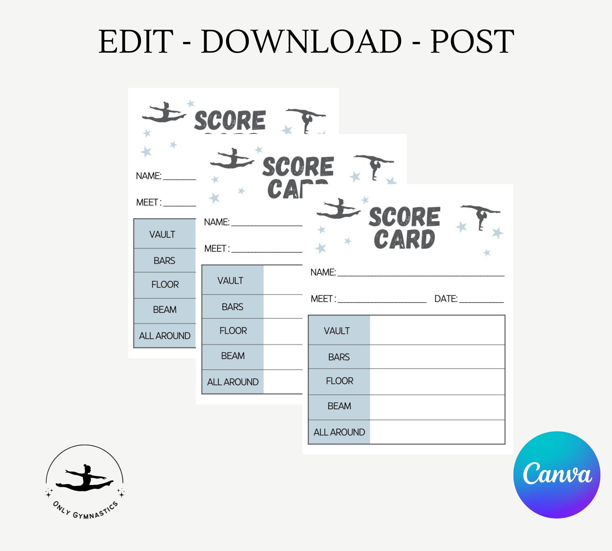 Personalized Gymnastics Score Cards | Editable Canva Template - Etsy