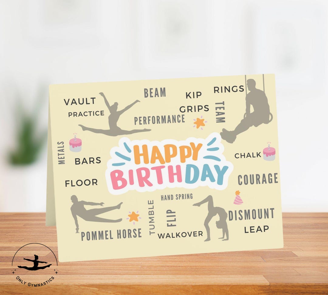 Gymnastics Birthday Greeting Cards Set Pack of 1, 10, 30 or 50 for ...