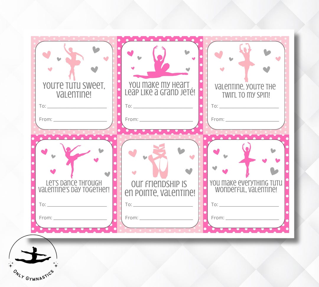 Printable Ballet Valentine's Card | DIY Dance Valentine's Day Cards ...