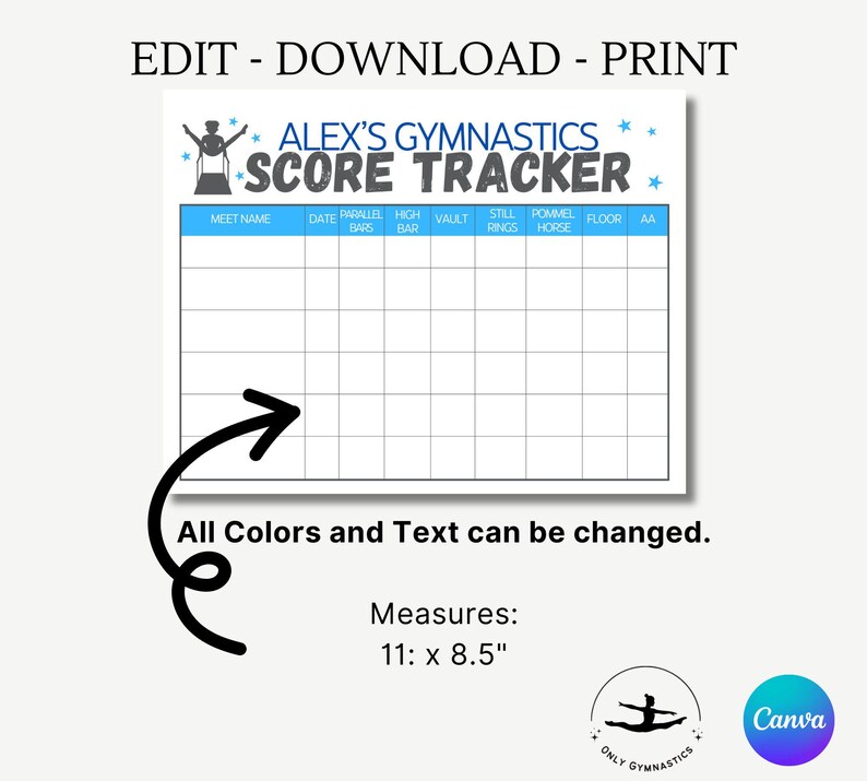 Personalized Boys Gymnastics Meet Score Tracker | Customizable Men's ...
