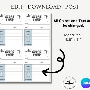 Personalized Gymnastics Score Cards | Editable Canva Template - Etsy