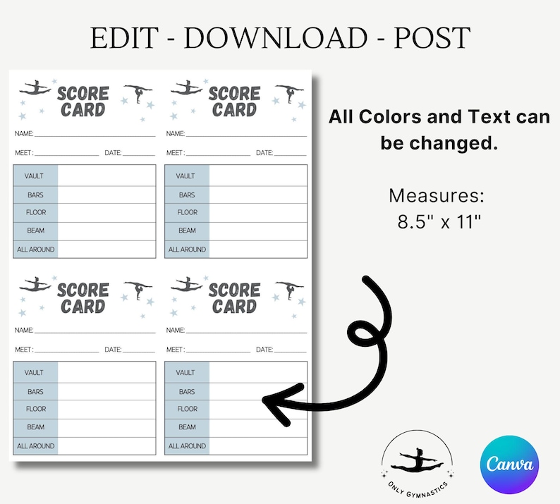 Personalized Gymnastics Score Cards | Editable Canva Template - Etsy