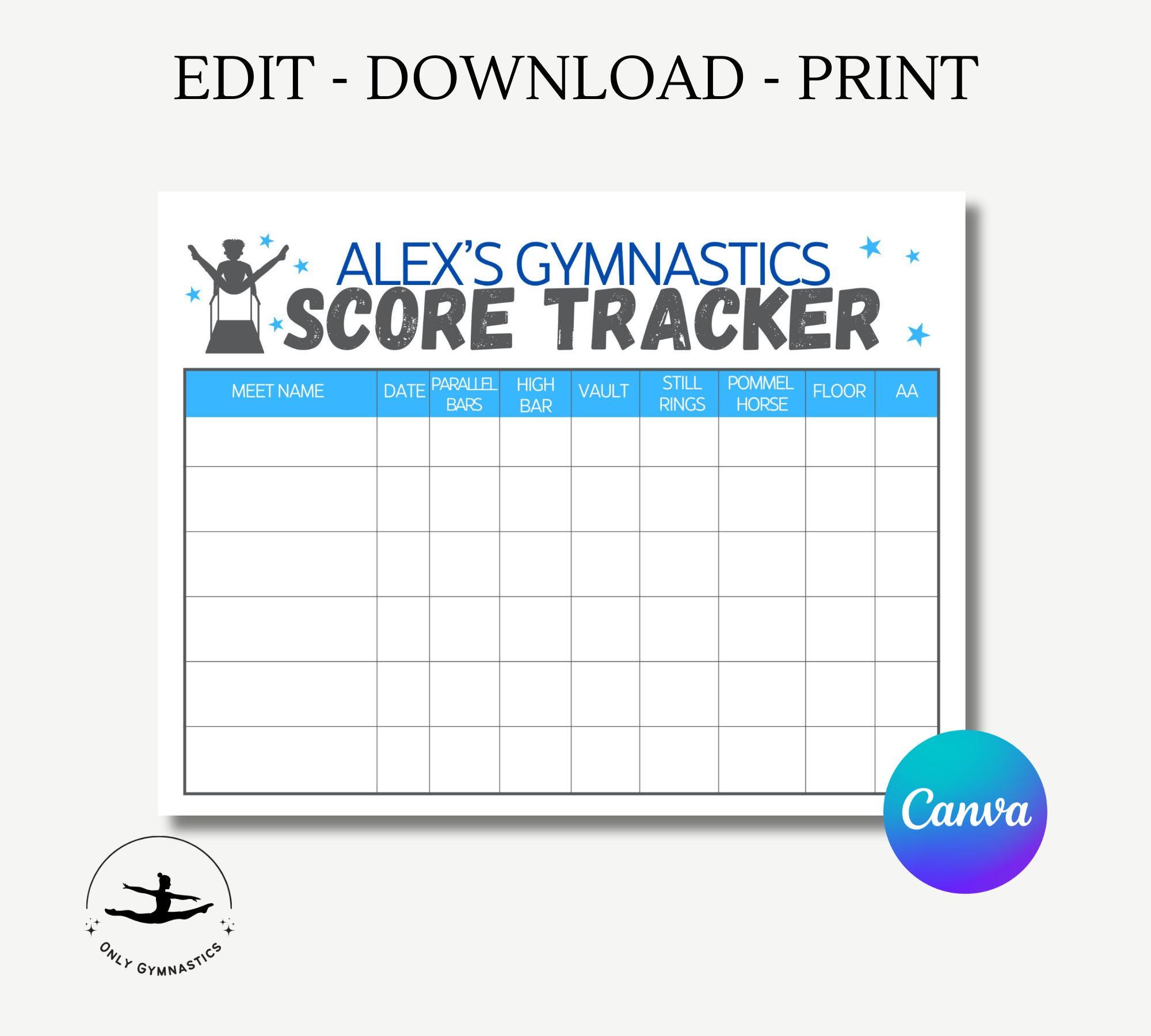 Personalized Boys Gymnastics Meet Score Tracker | Customizable Men's ...
