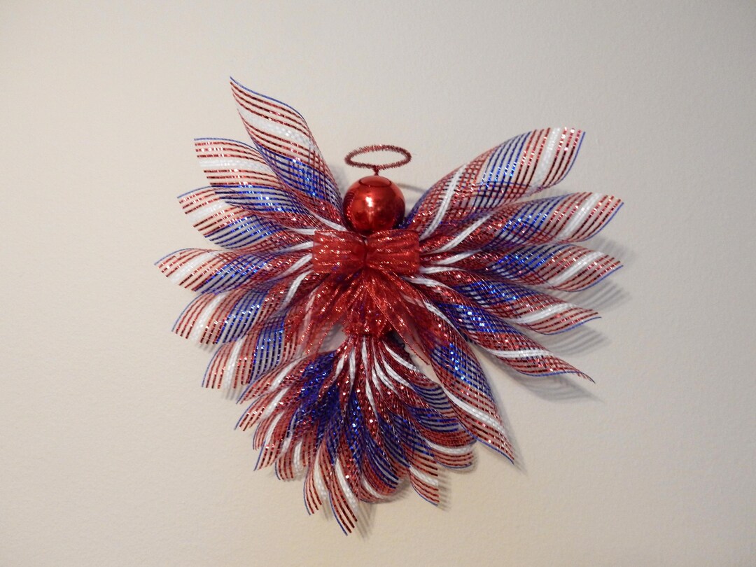 Patriotic Mesh Angel, Angel Wreath, Angel Tree Topper, Guardian Angel ...
