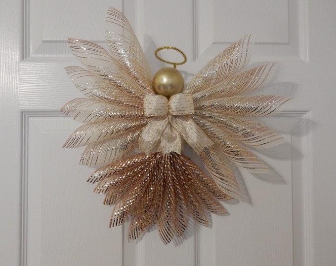 Mesh Angel, Angel Wreath, Front Door Decor, Angel Tree Topper, Guardian ...
