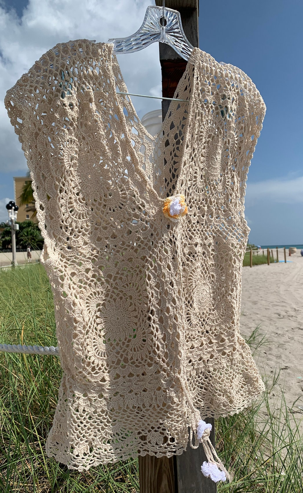 Cream Macrame Crochet Top W/ Flower Design - Etsy