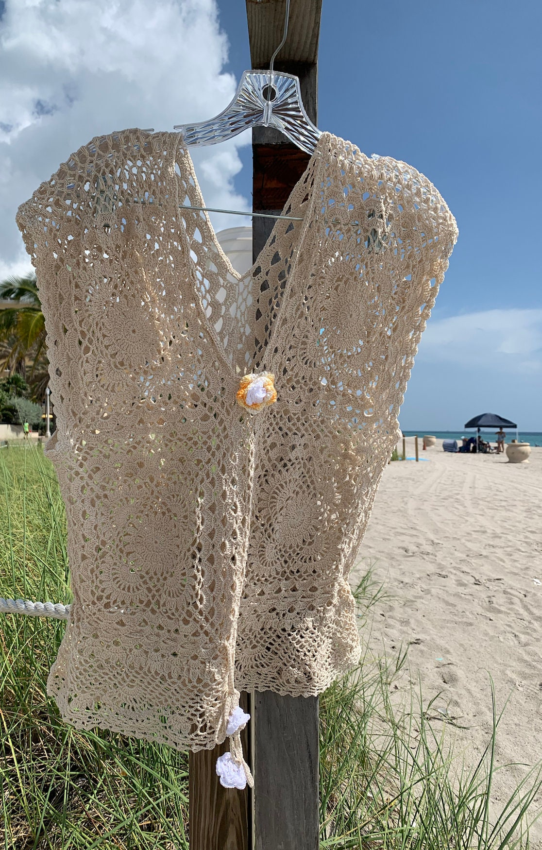 Cream Macrame Crochet Top W/ Flower Design - Etsy