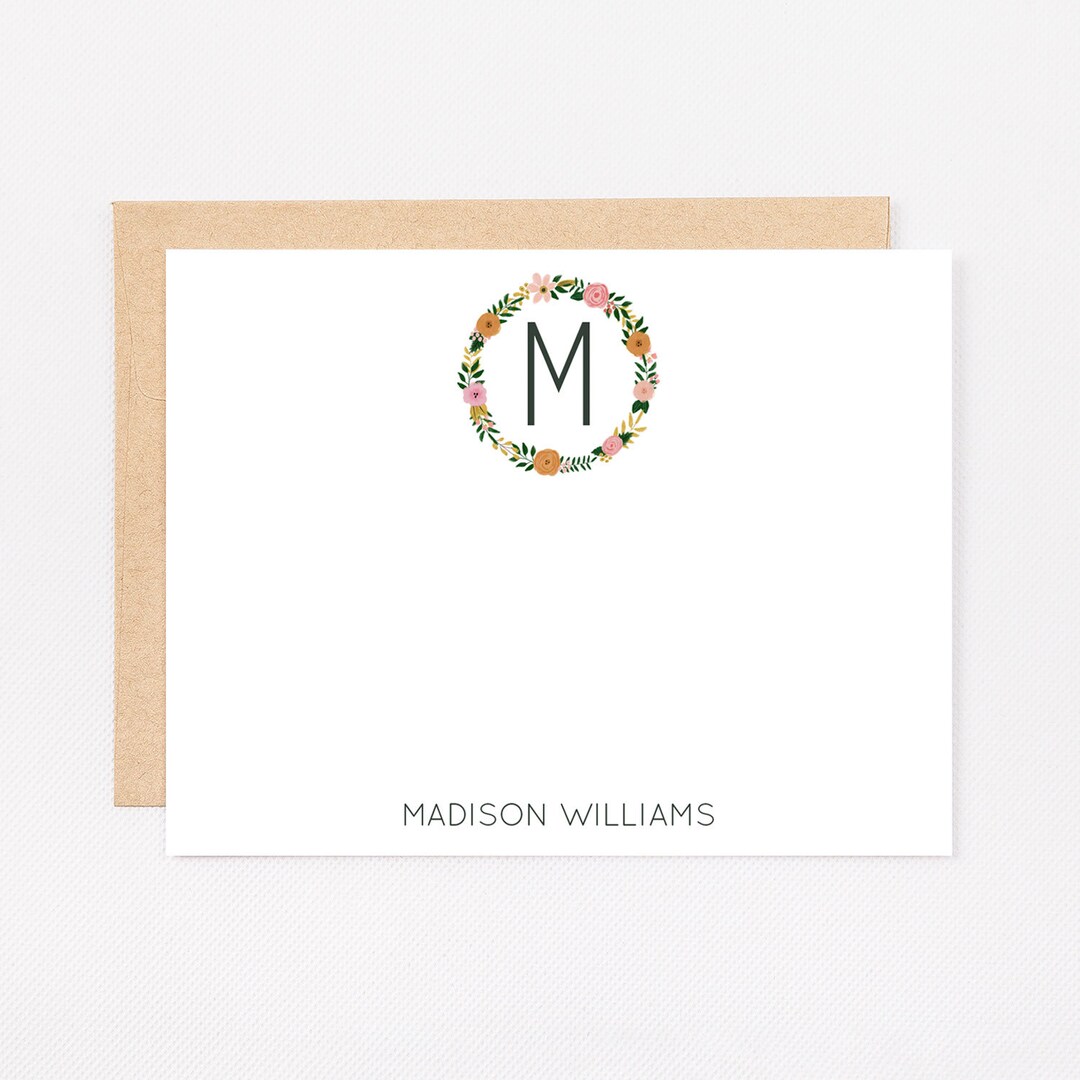 Floral Initial Note Card, Custom Stationery, Personal Stationery, Desk ...