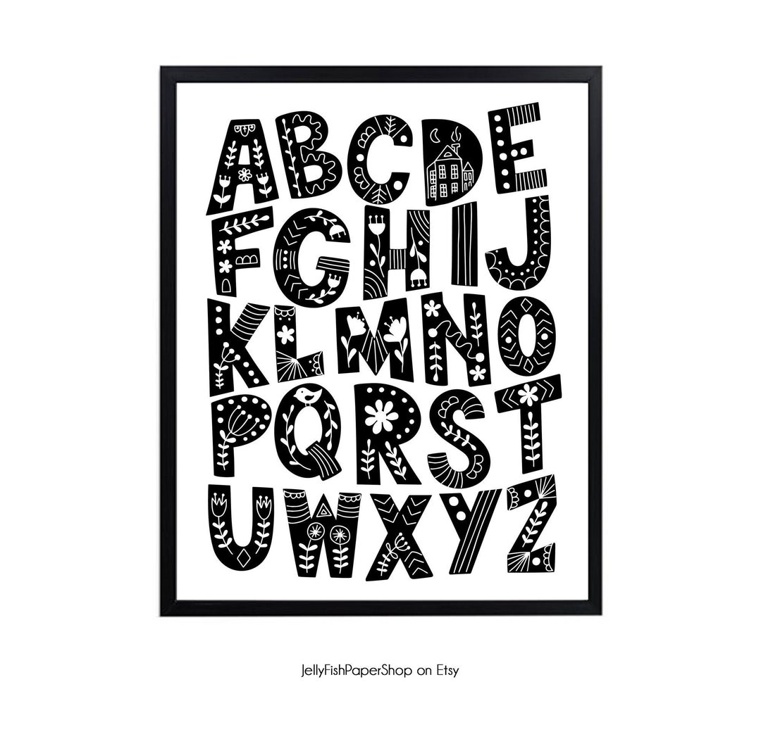 Alphabet Nursery Wall Art Print Kids Decor Scandinavian Typography ...