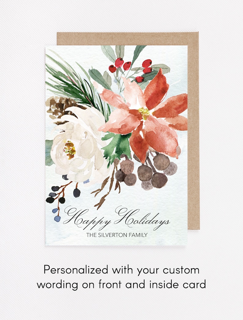 Winter Watercolor Christmas Card, Personalized Christmas Card With ...