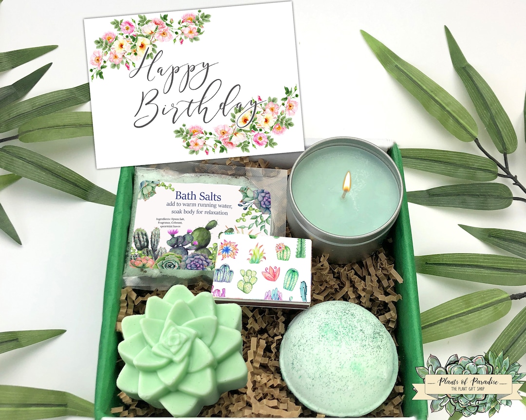 Happy Birthday Spa Gift Set, Birthday Spa Gift Basket, Succulent Soap ...