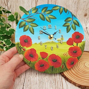 Poppy Hand Painted Wall Art Clock - Etsy UK