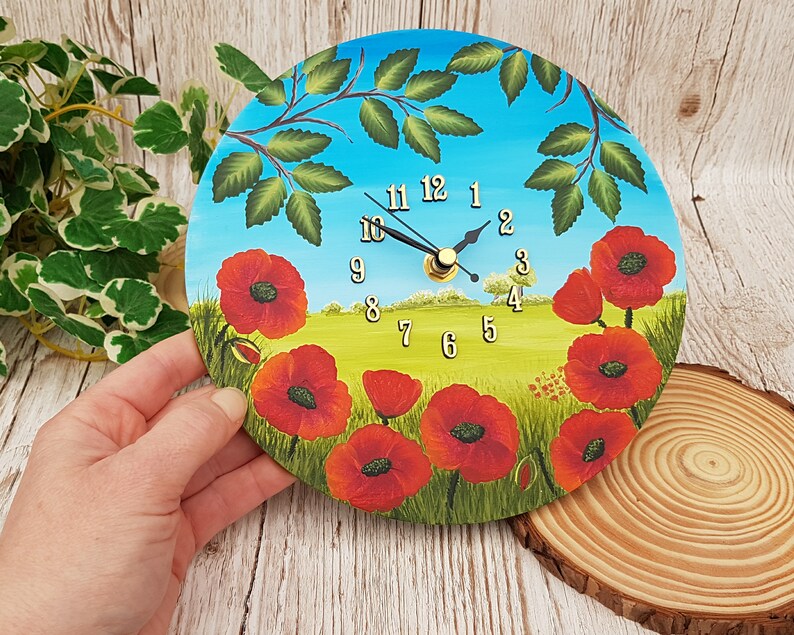 Poppy Hand Painted Wall Art Clock | Etsy