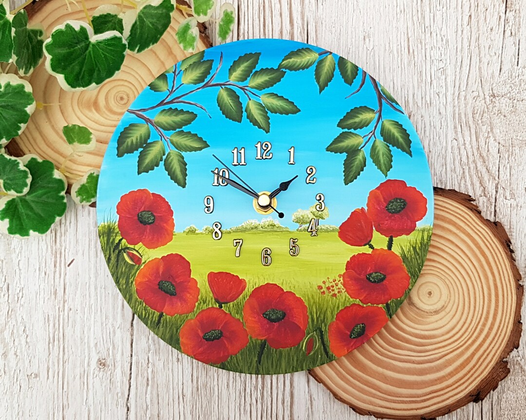Poppy Hand Painted Wall Art Clock - Etsy