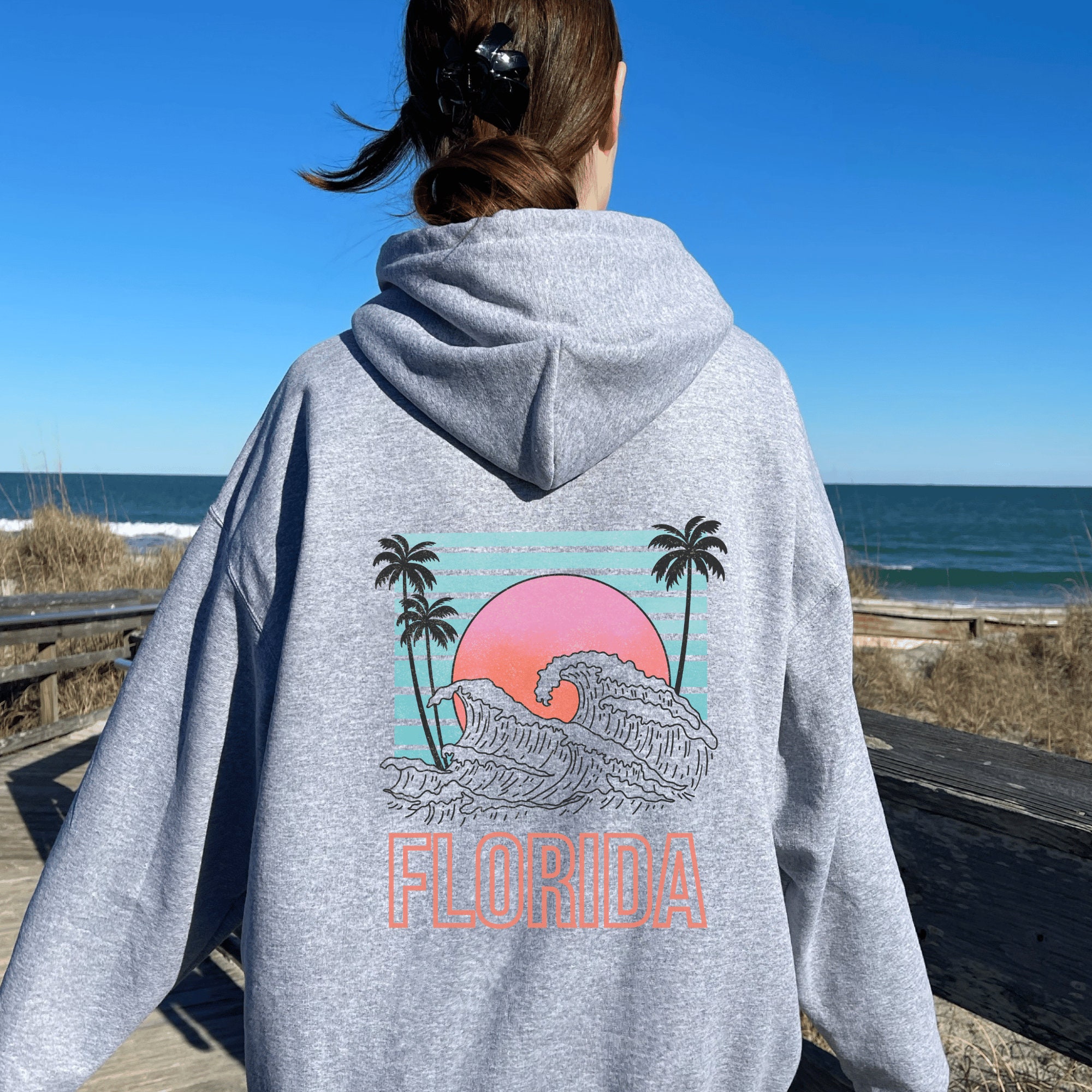 Florida Beach Hoodie Front Back Design Gift for Her, FL Beach Hoodie ...