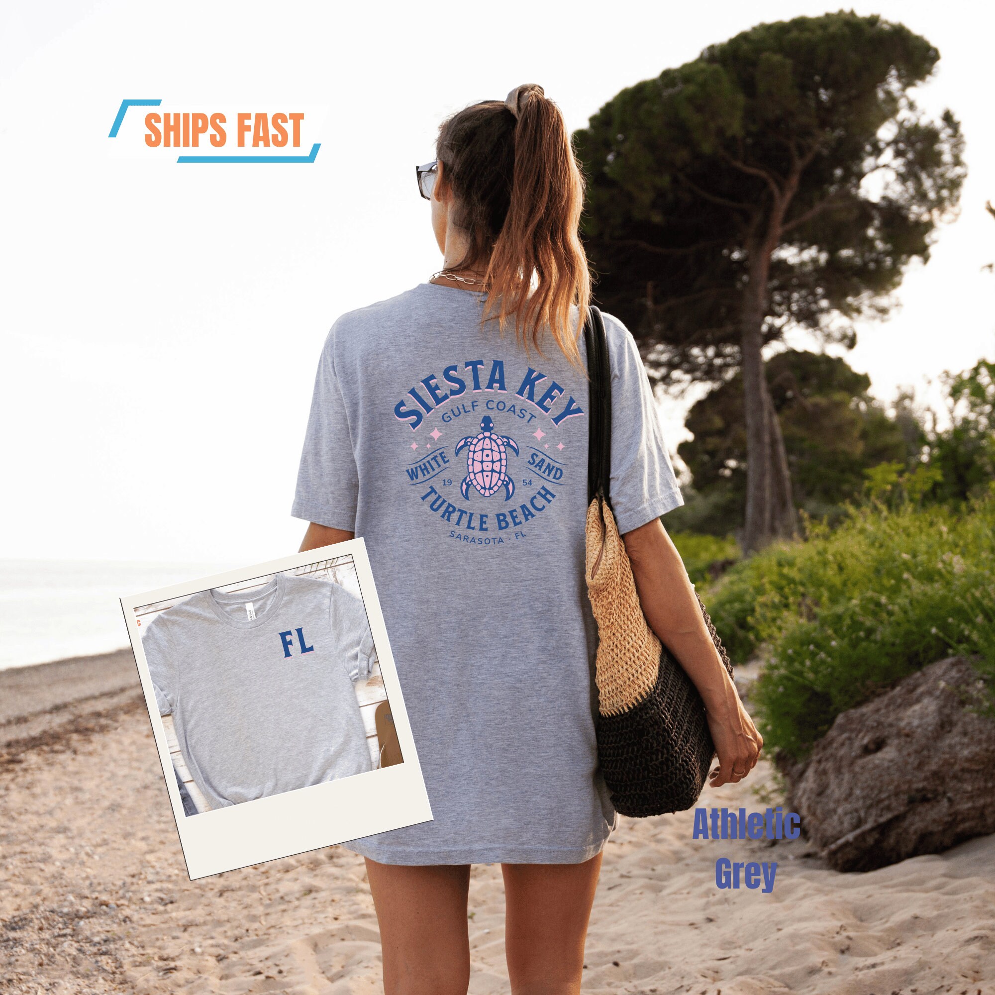 Siesta Key Beach Shirt Front Pocket Back Design Turtle Beach Florida T ...