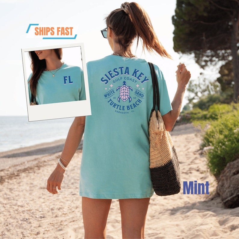 Siesta Key Beach Shirt Front Pocket Back Design Turtle Beach Florida T ...