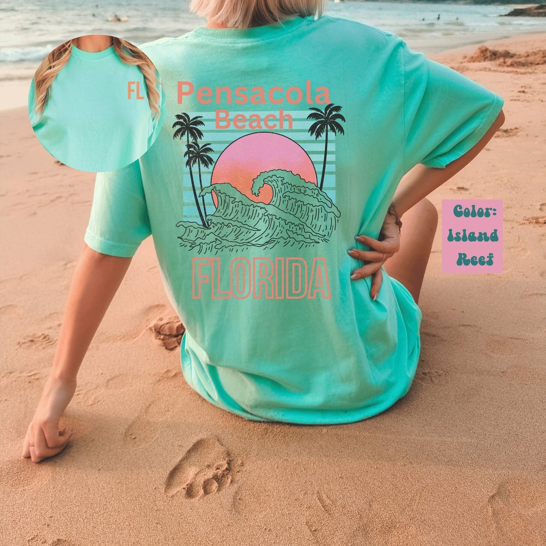 Pensacola Beach Shirt Comfort Colors Front Pocket Back Design Florida ...