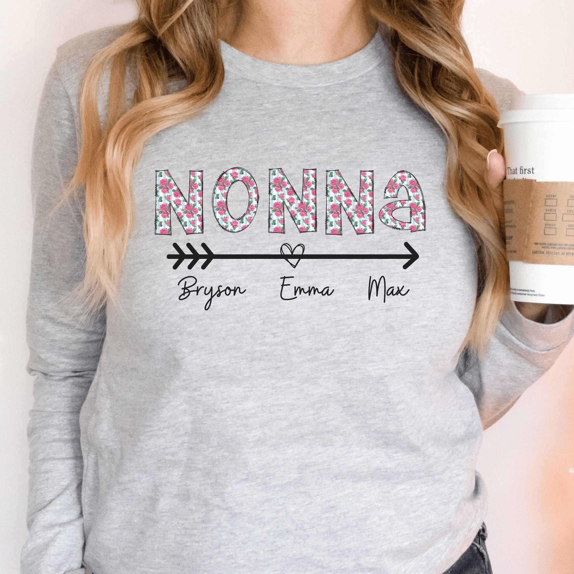 Nonna Long Sleeve Shirt Custom Grandkids Names Personalized Nonna Gifts for Italian Grandma ...