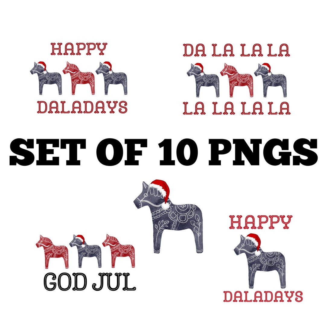 Dala Horse PNG Digital Download Bundle Set of 10, God Jul Christmas ...