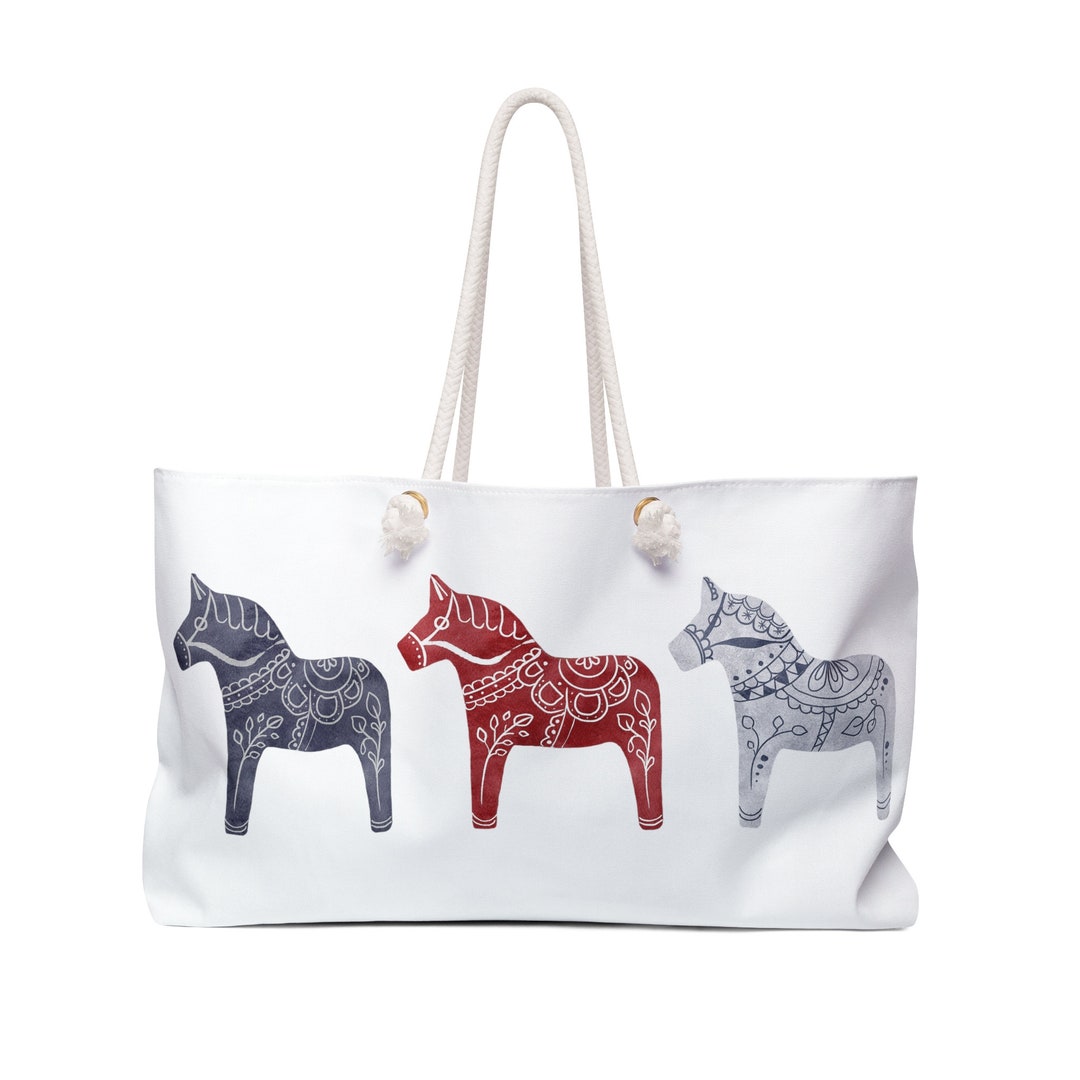 Dala Horse Weekender Bag Rope Handles, Swedish Weekender Bag, Swedish ...