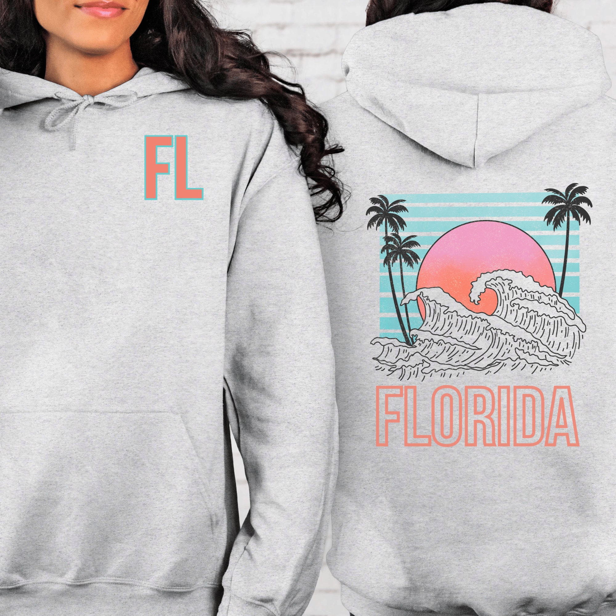 Florida Beach Hoodie Front Back Design Gift for Her, FL Beach Hoodie ...