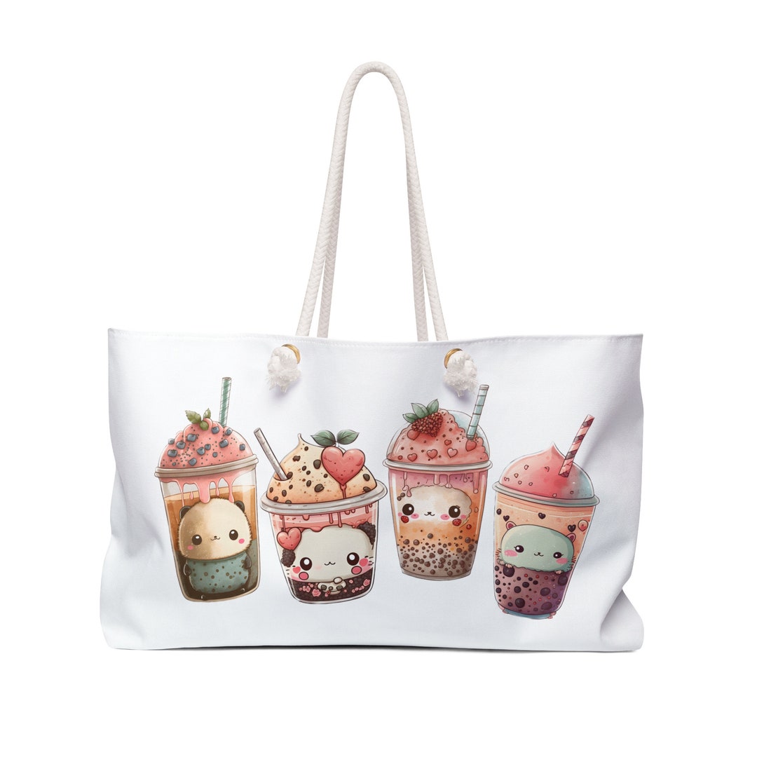Boba Tea Weekender Tote Bag Rope Handles Bubble Tea Weekender - Etsy