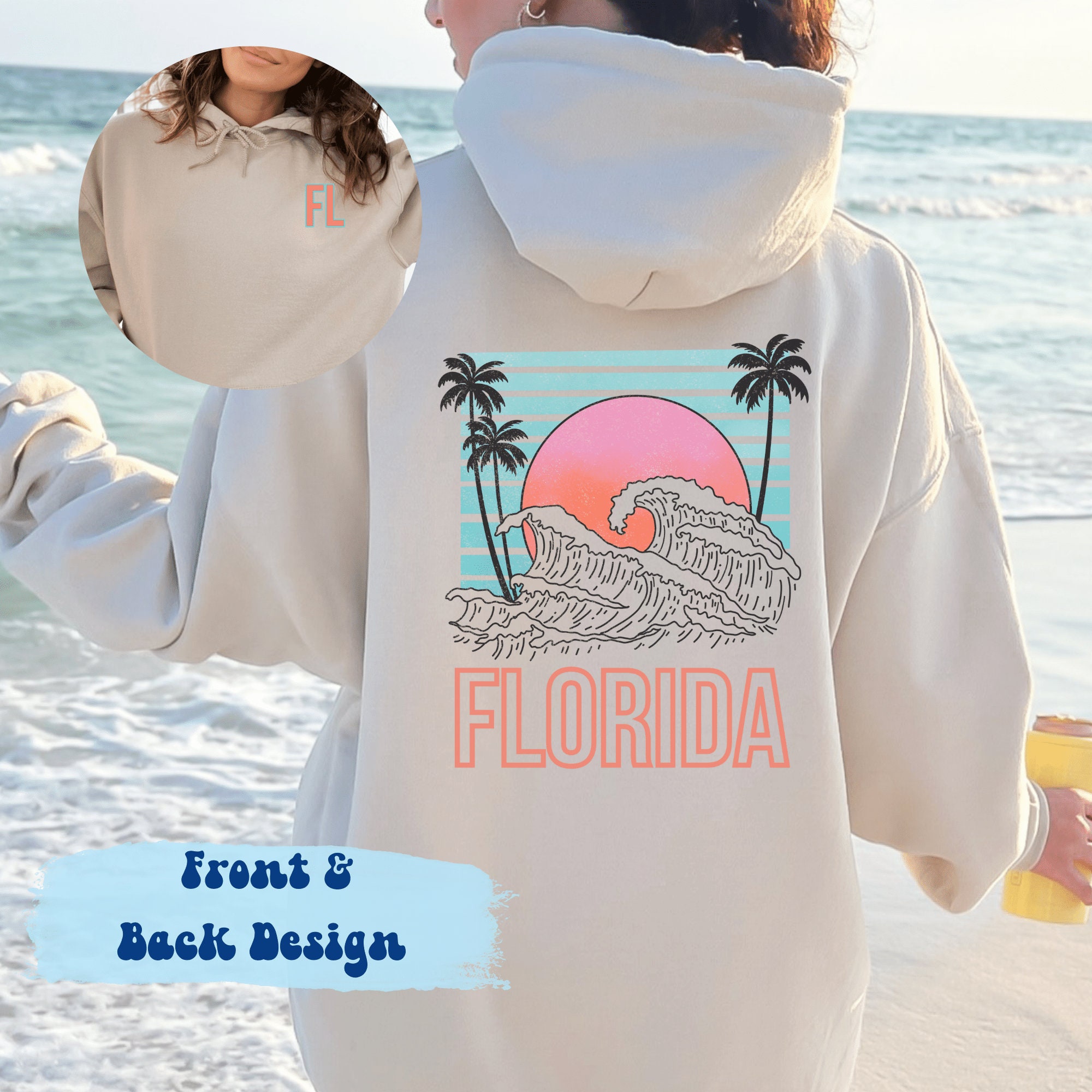 Florida Beach Hoodie Front Back Design Gift for Her, FL Beach Hoodie ...