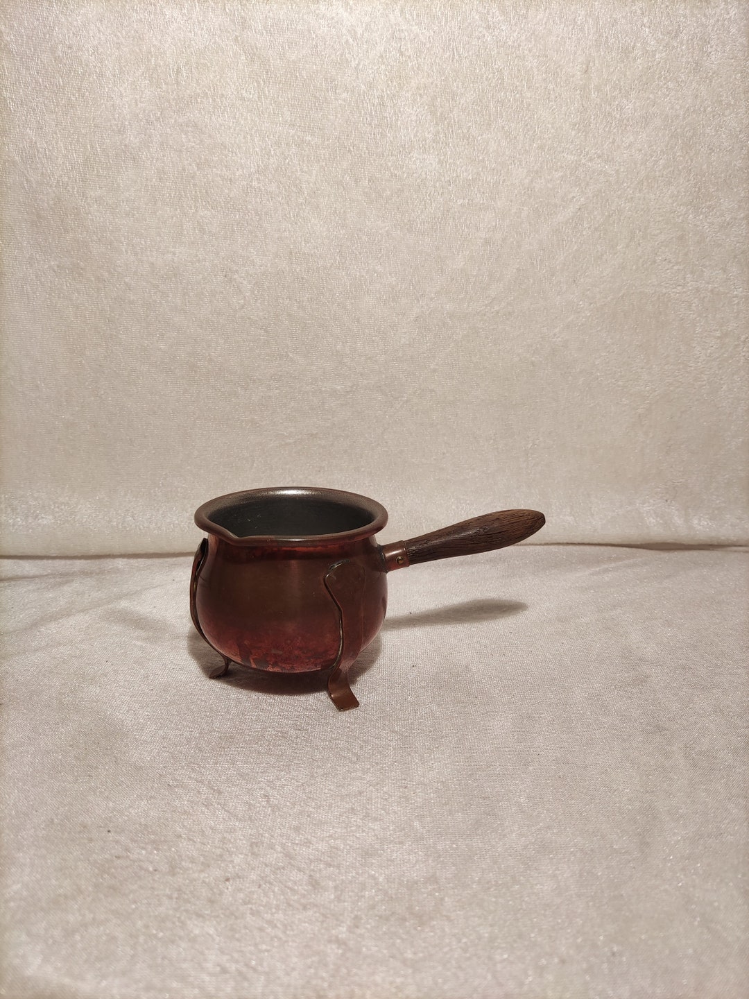 Copper Bowl Water Bath Melting Bowl Potty With Spout and Wooden Handle ...