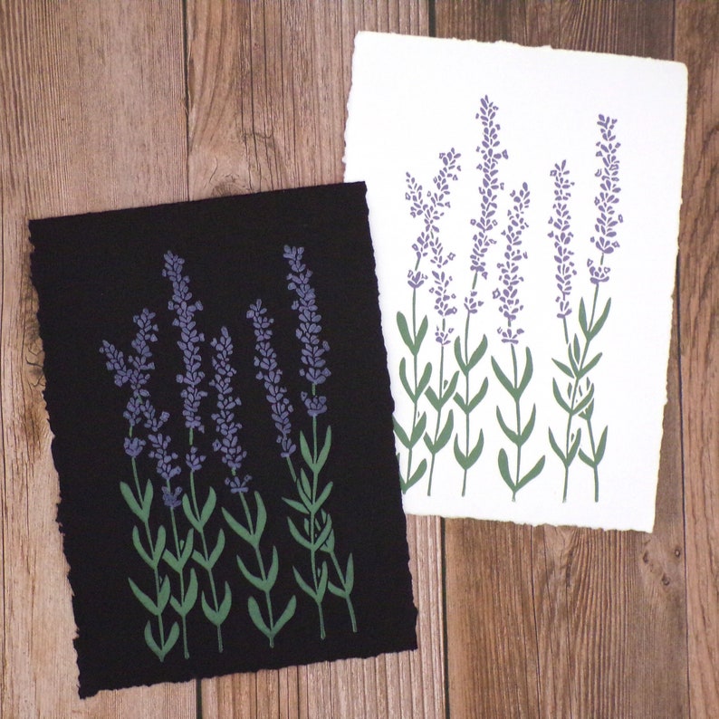 Lavender Flower Linocut Art Print | Handmade Linoleum Print | 5x7 ...