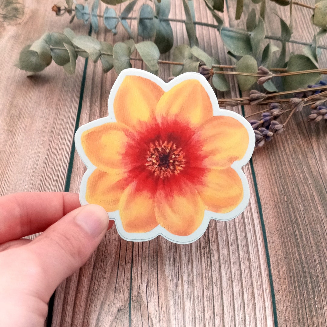 Yellow Dahlia Vinyl Sticker Based on Original Painting | 3 Inch Matte ...