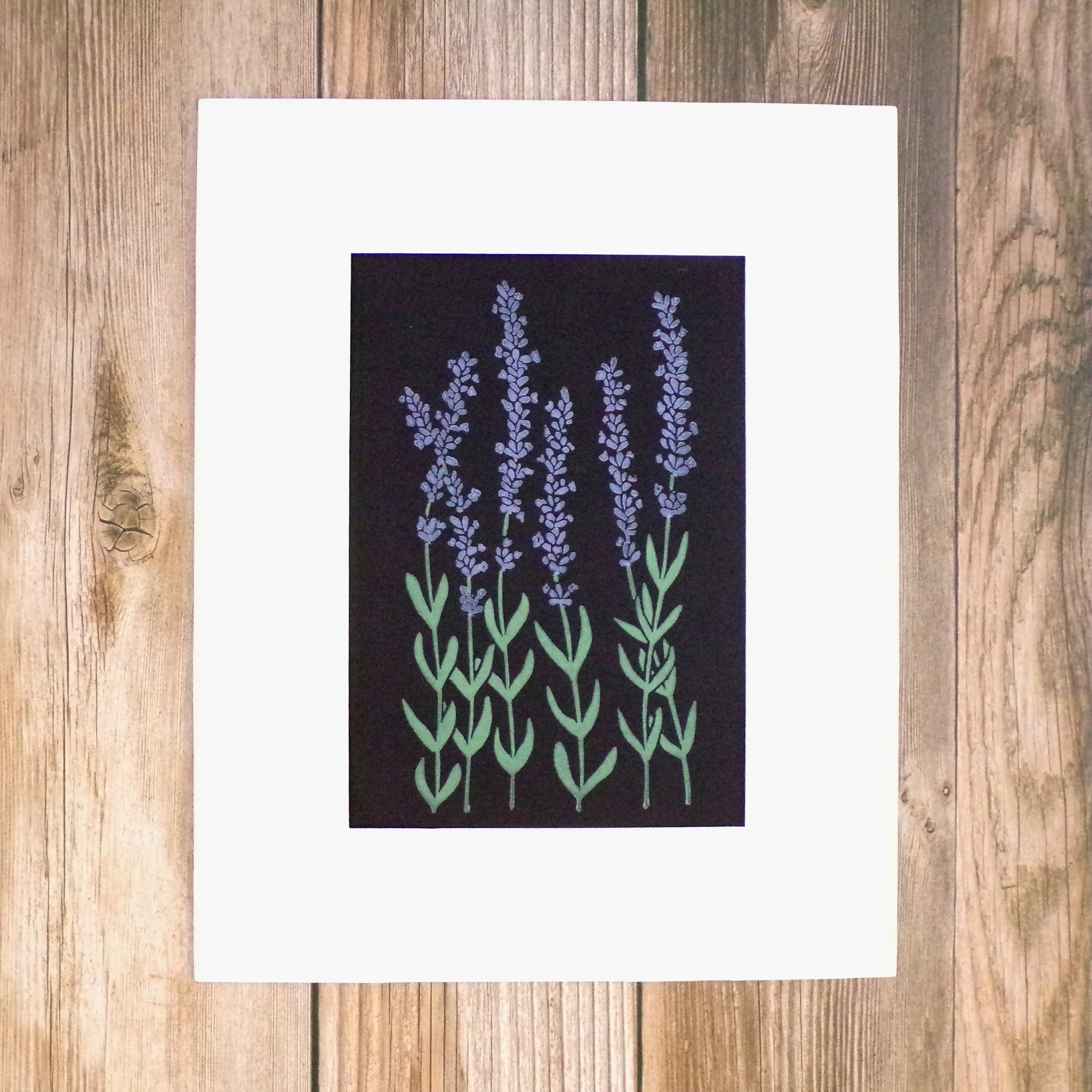 Lavender Flower Linocut Art Print | Handmade Linoleum Print | 5x7 ...
