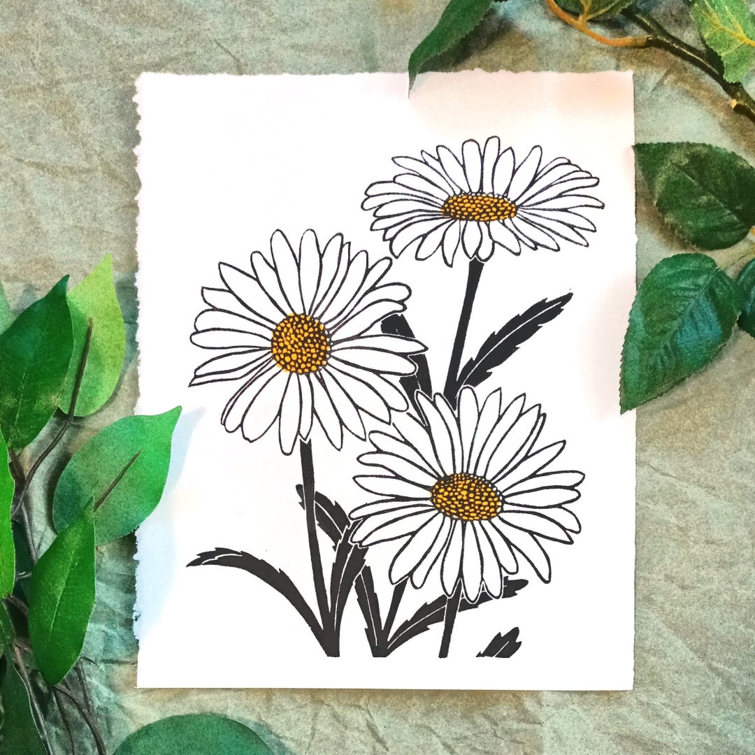 Shasta Daisy Flower Linocut Prints | 8x10 Original Open Edition Print ...