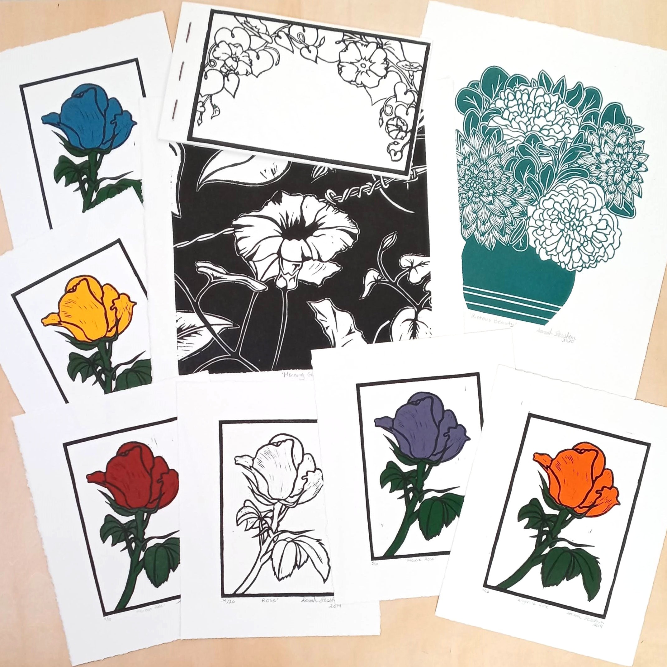 Lavender Flower Linocut Art Print | Handmade Linoleum Print | 5x7 ...