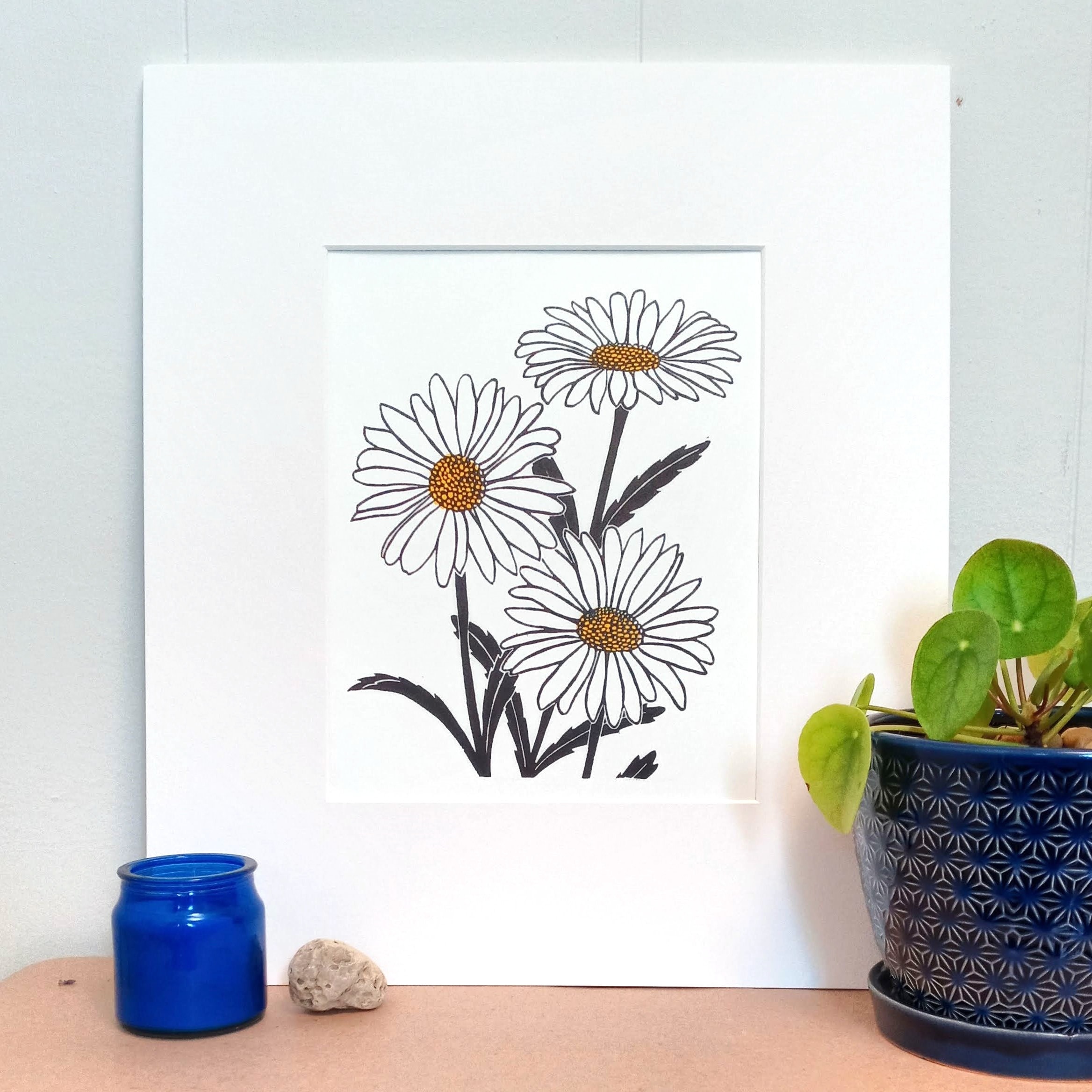 Shasta Daisy Flower Linocut Prints | 8x10 Original Open Edition Print ...