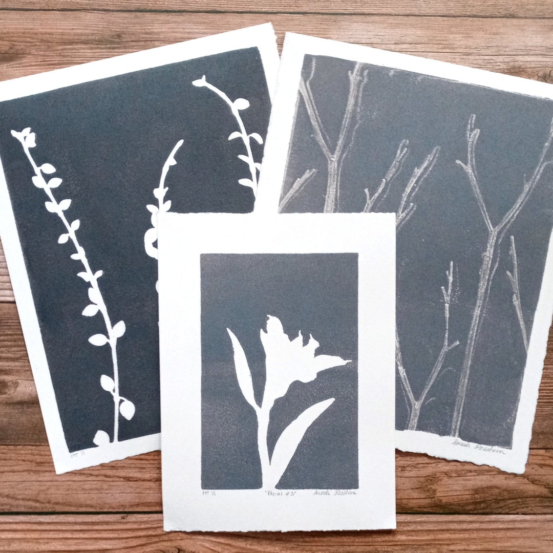 Grey Natural Botanical Monoprint - Many Designs | 8x10 Original Limited ...