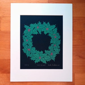 Holly Wreath Linocut Art Print | 8x10 Original Open Edition Print ...