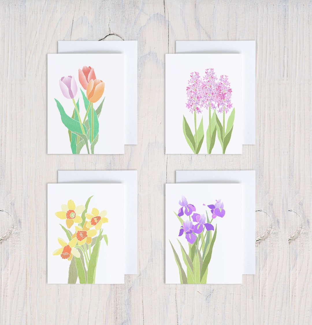 Set of 8 Colorful Spring Flowers Note Cards, Original Artwork ...