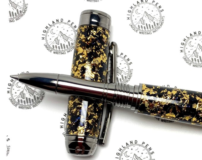 Rollerball Pen - Gold and Onyx Flake - Black Titanium - Etsy