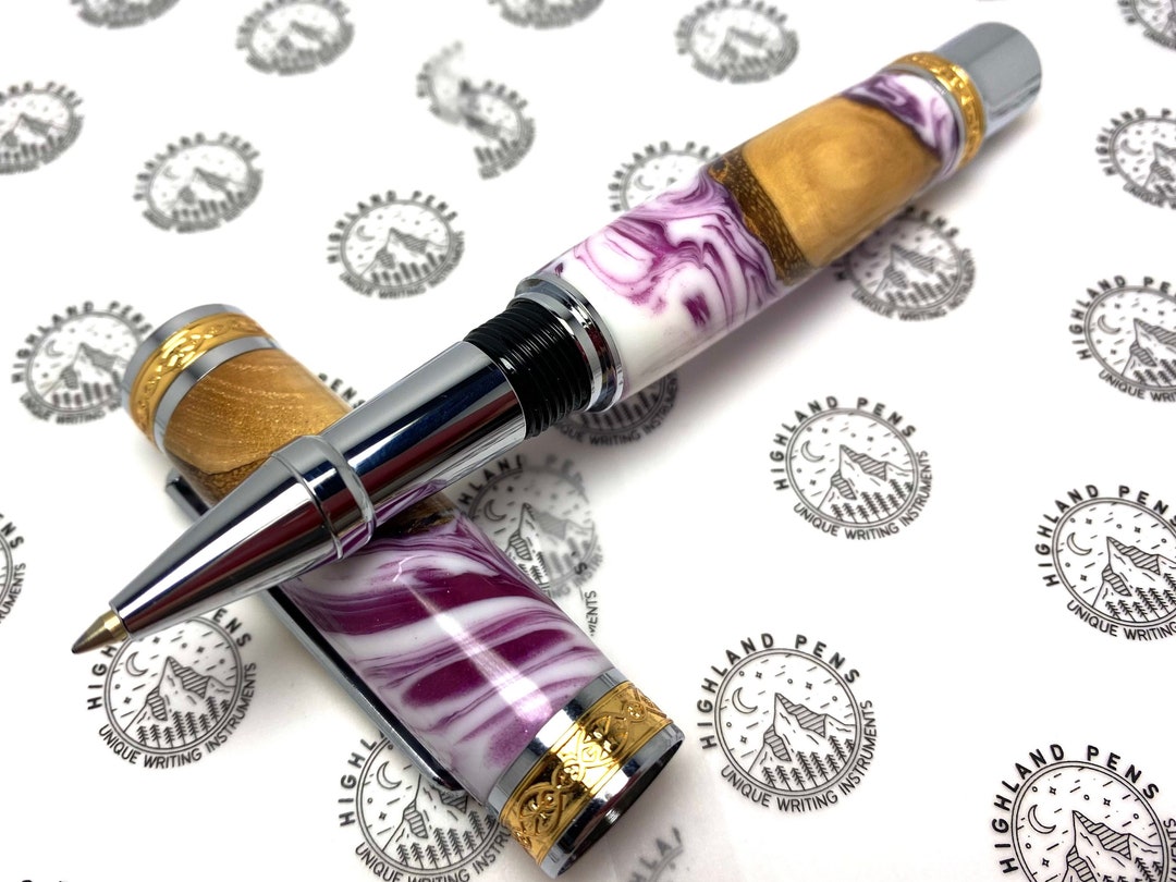 Rollerball Pen - Oak Root Ball and Lilacs With Swarovski Crystal - Etsy